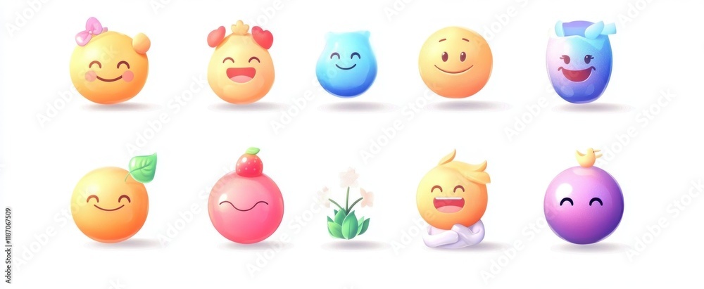 Emoji caring 3d emoticons characters vector set. Emoticon facial ...