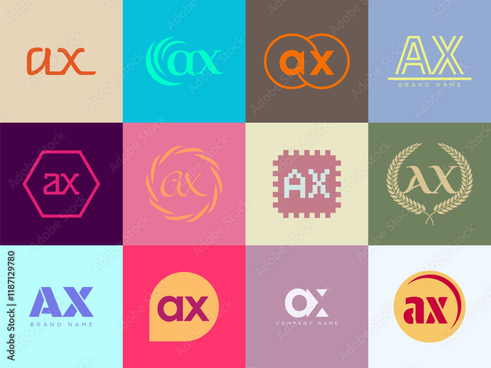 AX logo company template. Letter a and x logotype. Set different ...