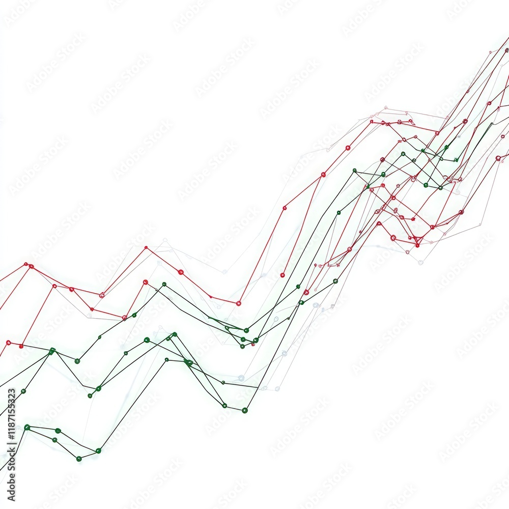 Dual-tone trading line chart with intersecting red and green lines ...
