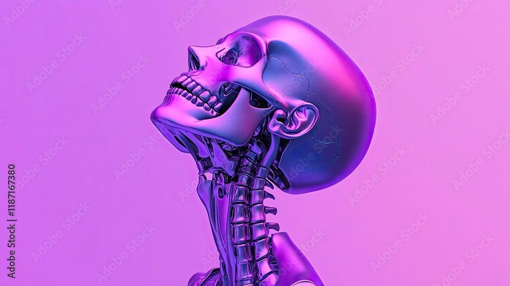 Detailed image of the human skull in profile with the cervical spine ...