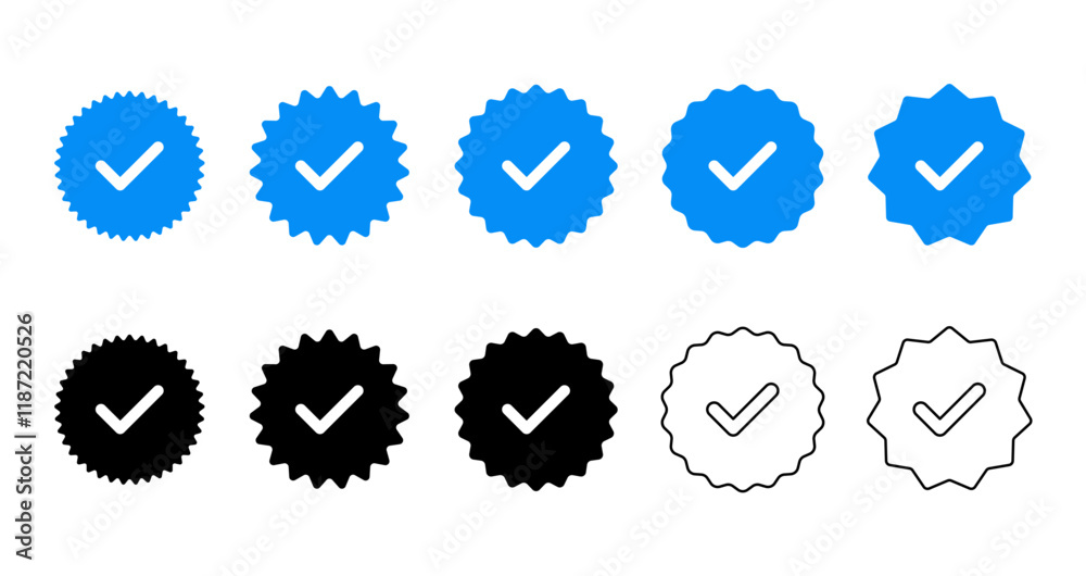 Set of check mark icons. Profile verification icon. Checkmark Facebook, Instagram, Tiktok and ...