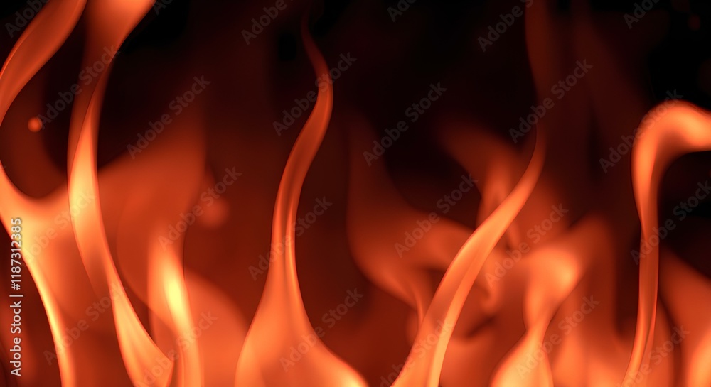 realistic fire flames on a black background, intense and dramatic ...