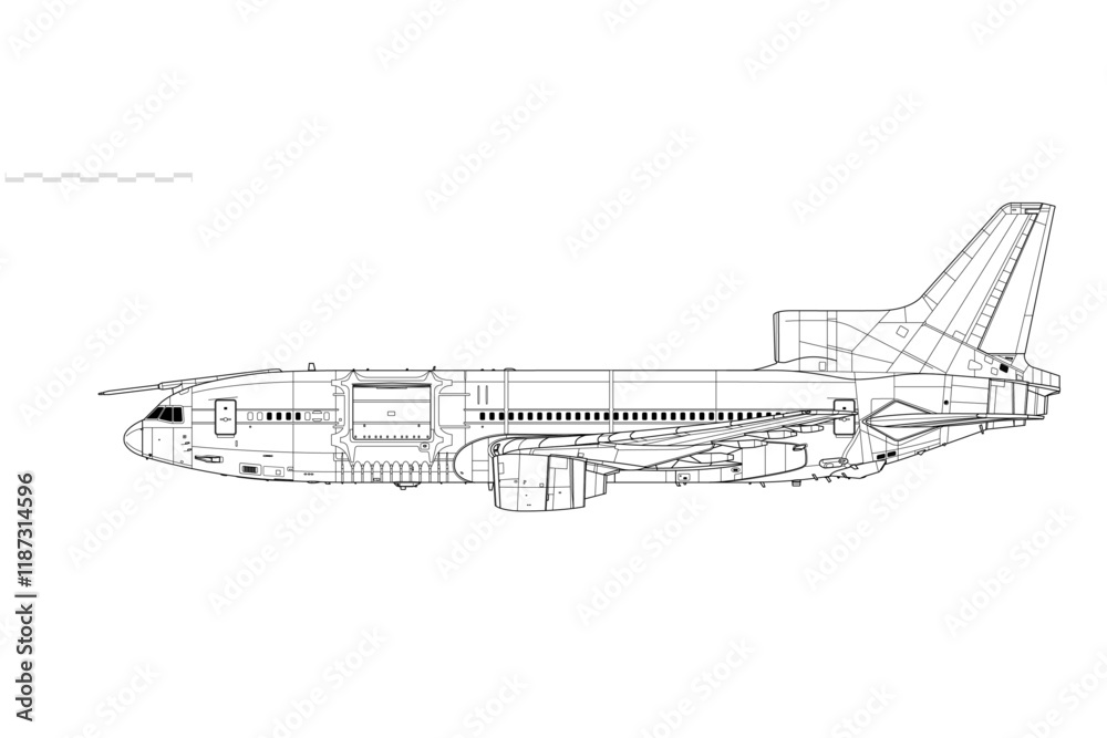 Lockheed TriStar KC1. L-1011-500. Vector drawing of aerial refueling ...