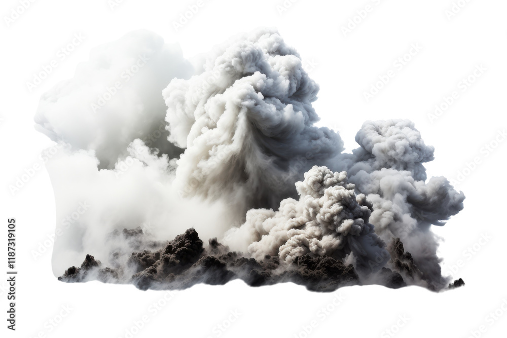 Dramatic volcanic eruption releasing clouds of ash and smoke into the ...