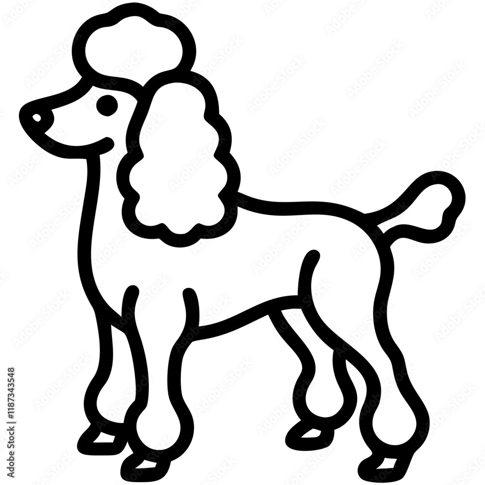 Outline illustration of a poodle dog in a standing position with fluffy ...