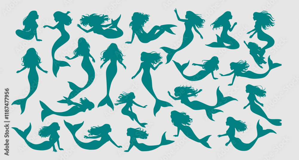 Set ink sketch collection of mermaids and siren creator, isolated on ...