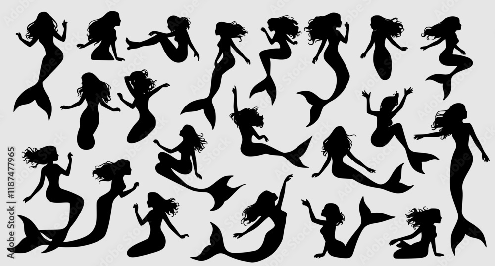 Set ink sketch collection of mermaids and siren creator, isolated on ...