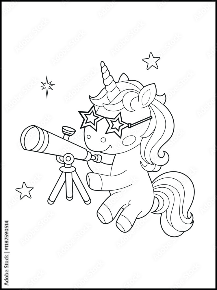 Space Unicorn Coloring Page for Kids. Printable Black and White ...