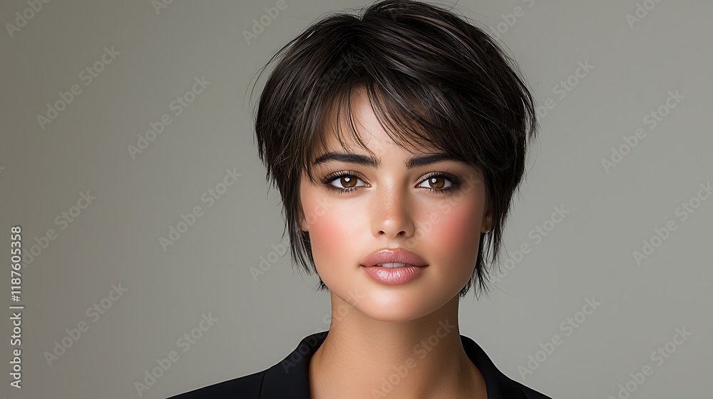 clean studio photography natural beauty woman casual short hairstyle ...