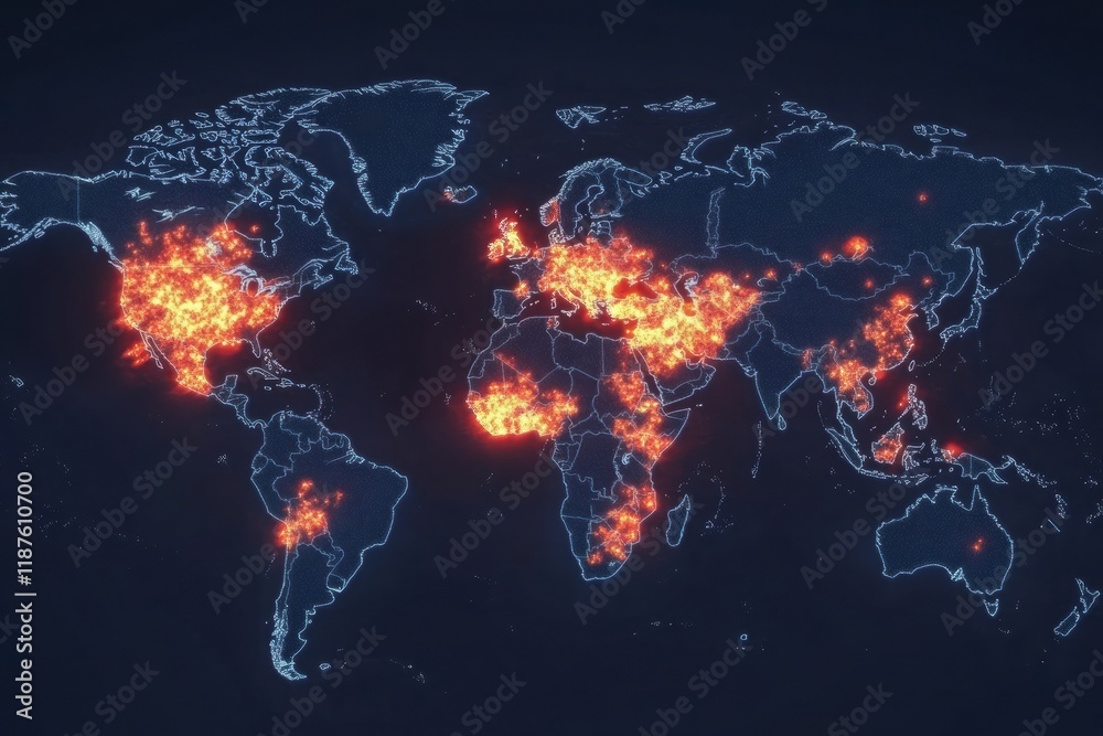 Global viral spread map highlighting zones of infection across ...
