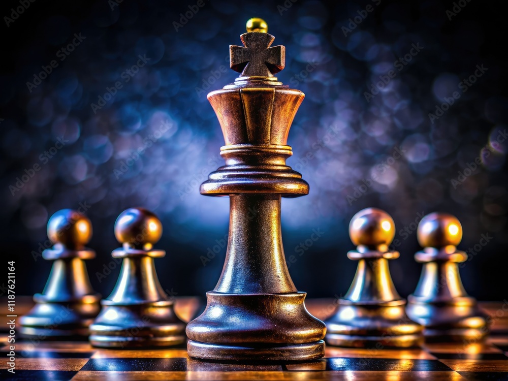 King Chess Piece Closeup, Black Pawns, Portrait Photography, AI Art ...