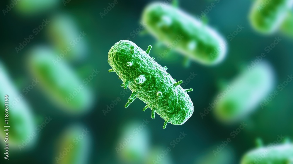 Pathogen bacterium with green and white cells under microscopic view in ...
