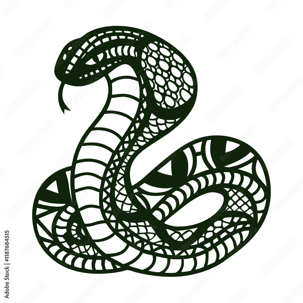 Black and White Vector Illustration of a Viper, Featuring Detailed ...