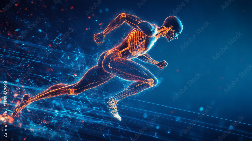 Illustration of a runner with an orthopedic x-ray interface ...