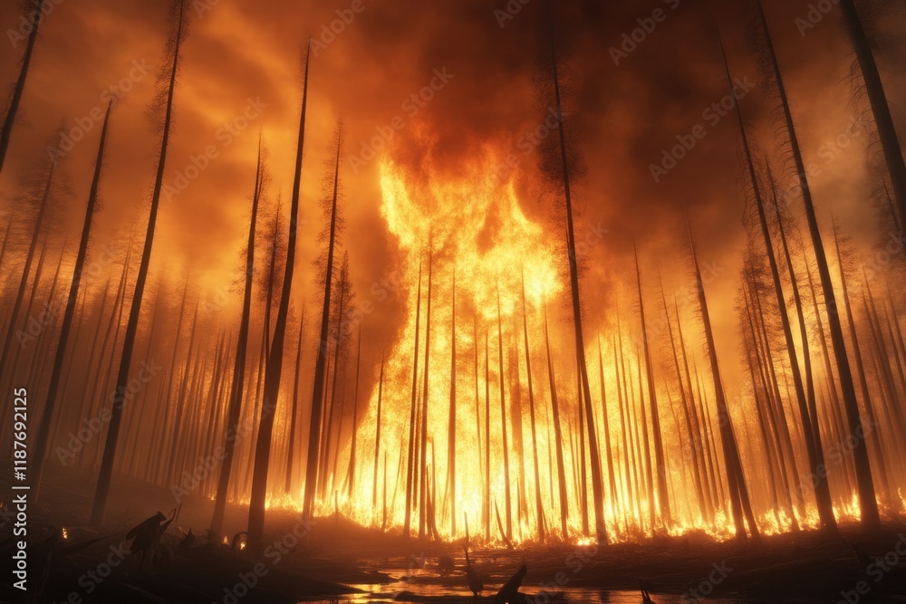 Forest wildfire erupts national park natural disaster fiery environment ...