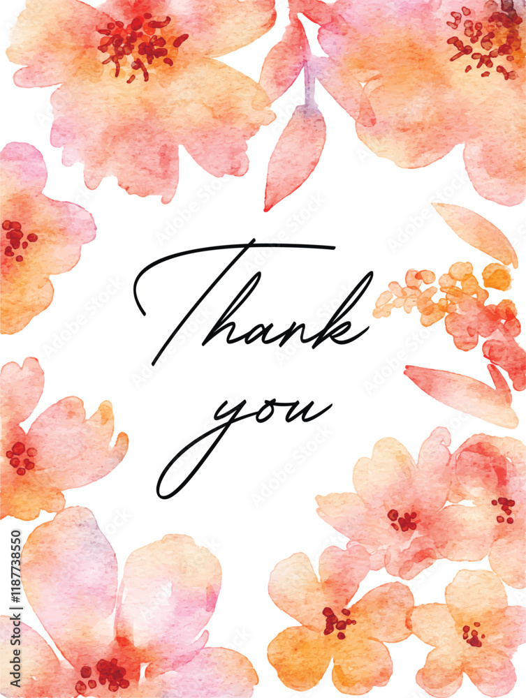 watercolor vector illustration frame template warm floral with text ...