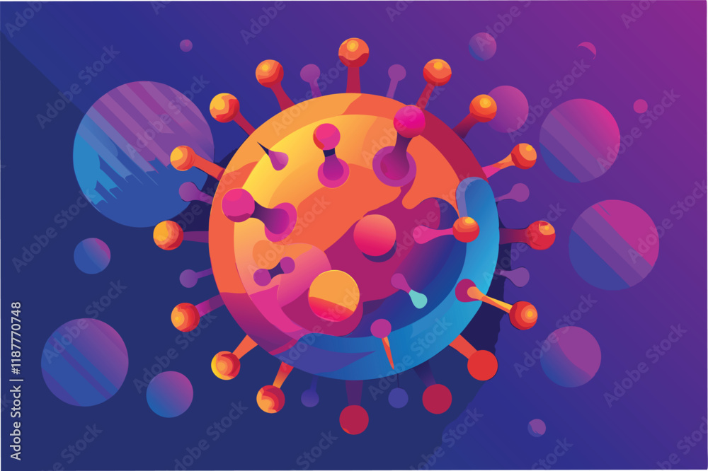 Microscopic view of hmpv and covid virus inside human cell, vibrant ...
