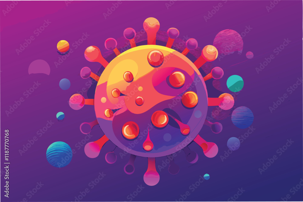 Microscopic view of hmpv and covid virus inside human cell, vibrant ...