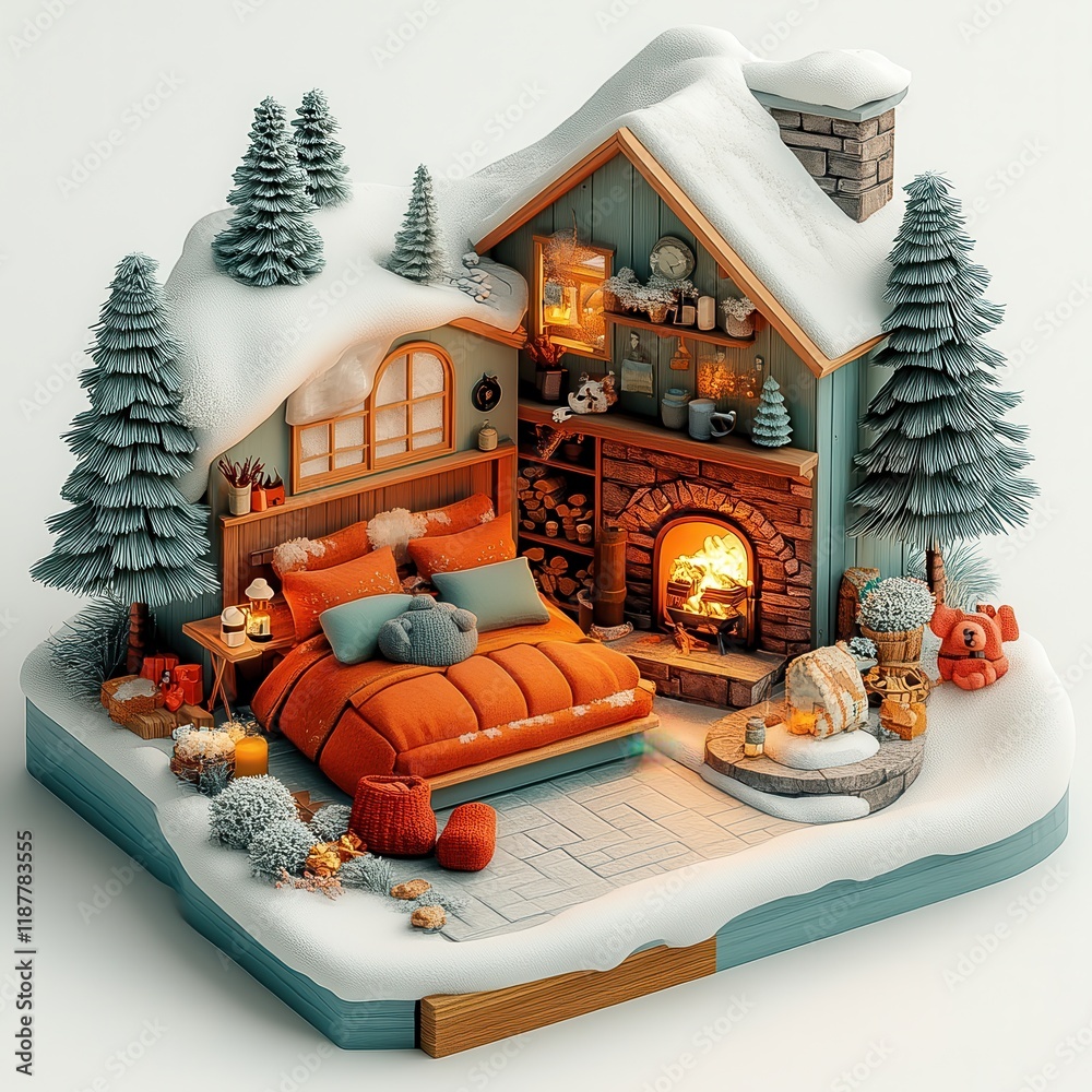 [Cozy Winter Hygge Socks Cuddling] Winter Cabin Interior Miniature ...