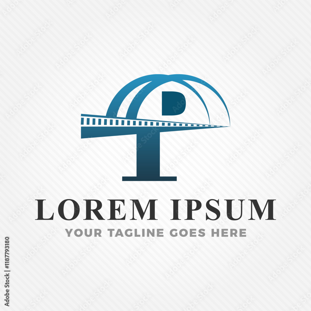 Famous bridge combined with initial letter P logo design template ...