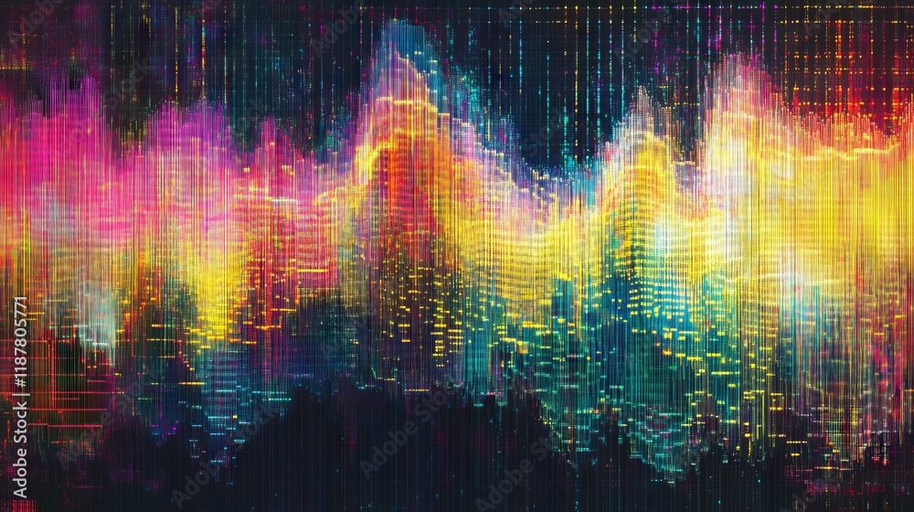 electronic signal disruption art, pixelated data corruption ...