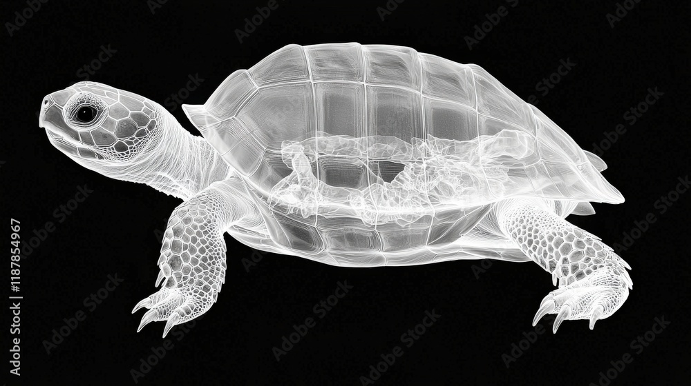 Transparent X-ray Image of a Turtle on Black Background Showcasing ...