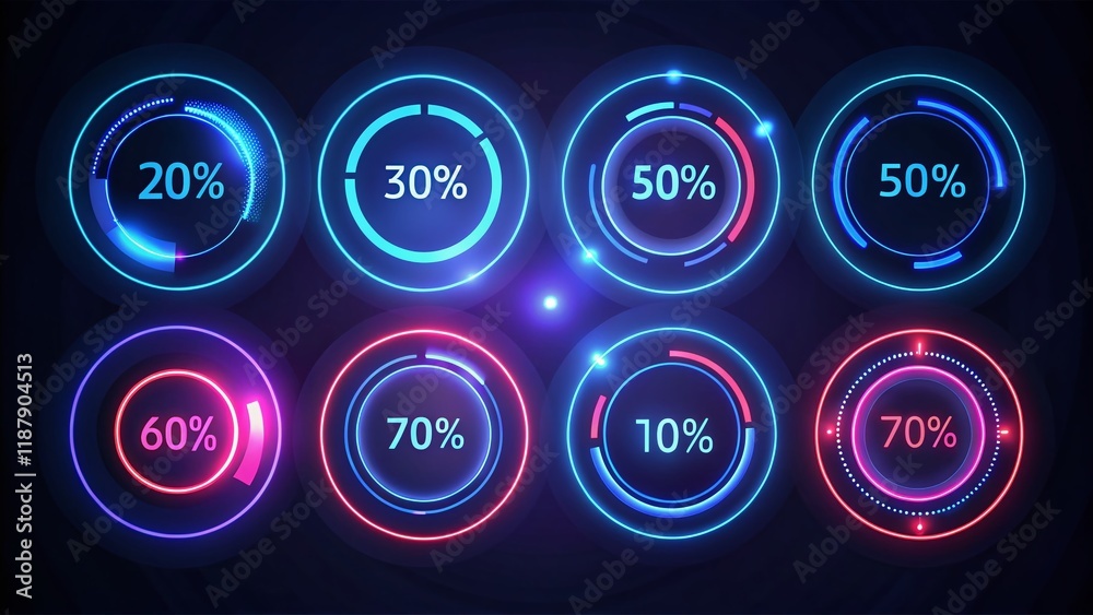 Night Photography: Circular Progress Infographics, 0-100% Loading Bar ...
