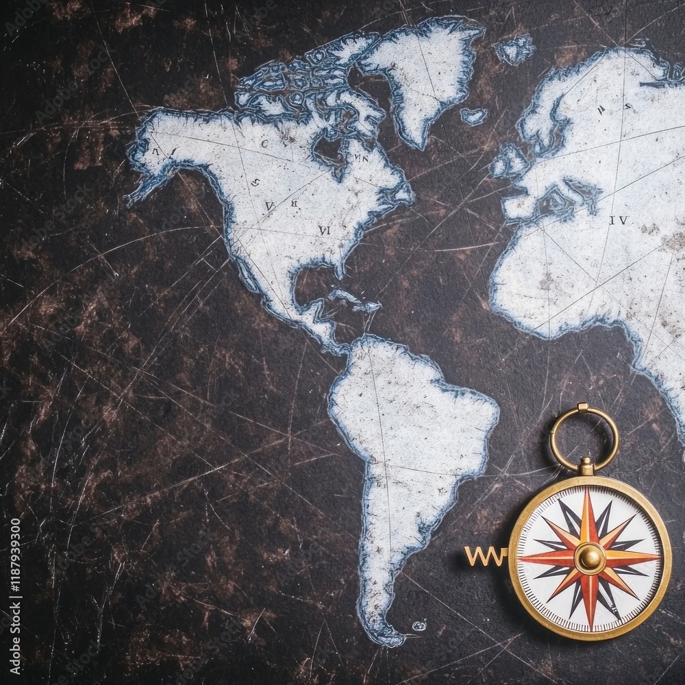 Vintage World Map with Antique Compass Travel Adventure Exploration ...