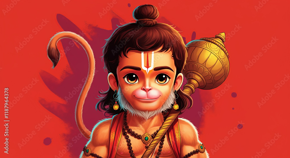 Smiling Bal Hanuman Holding Gada Depicting Joyful Devotion Stock ...