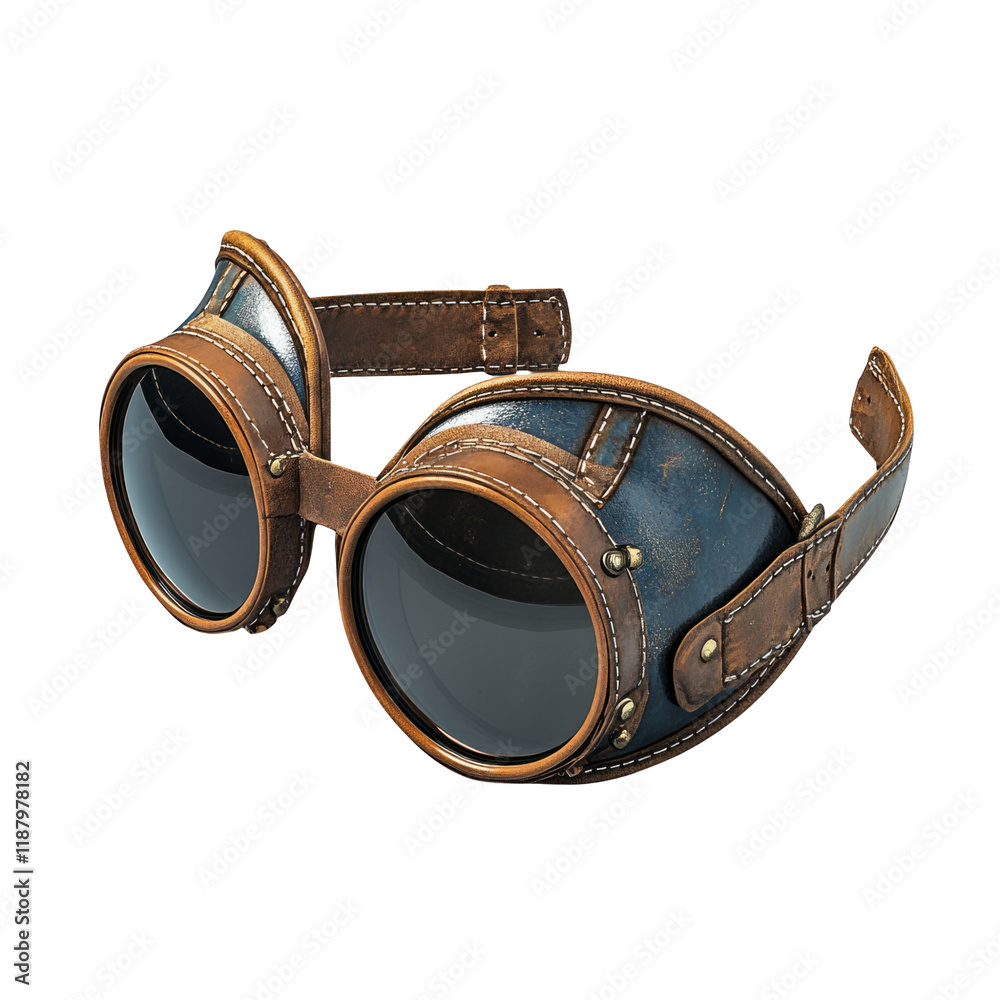 Vintage Steampunk Style Goggles with Leather and Glass Design Isolated ...