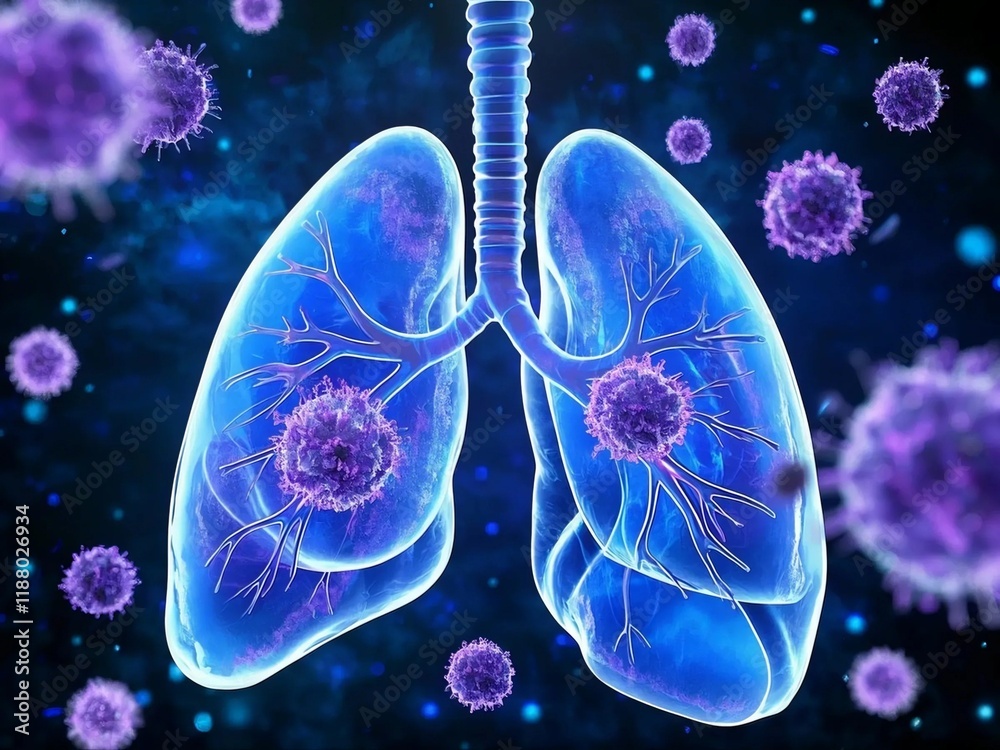 twinkling holographic digital art of lungs with the bronchial tubes and ...