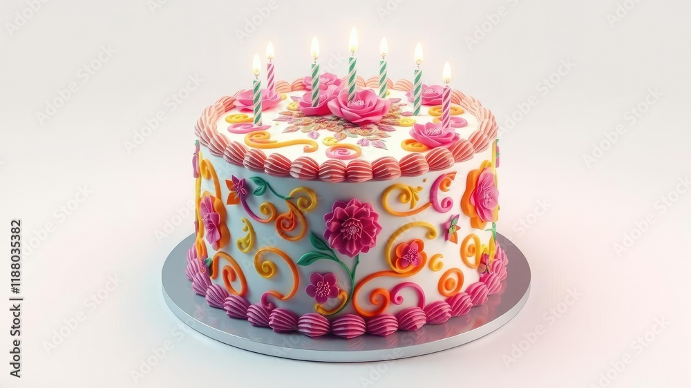 A 2D representation of a birthday cake generated by AI with intricate ...