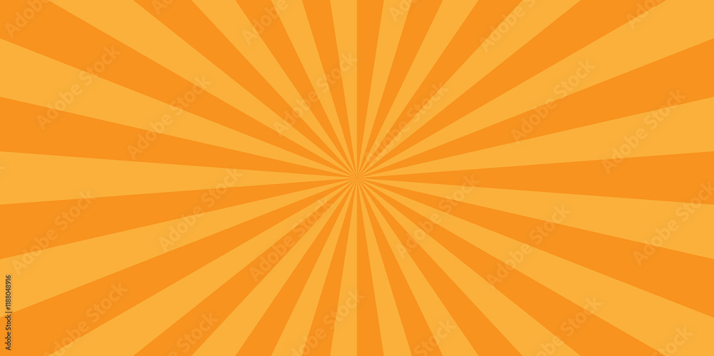 Vector orange sun rays sunburst texture background. Modern seamless retro vintage burst sunrise ...