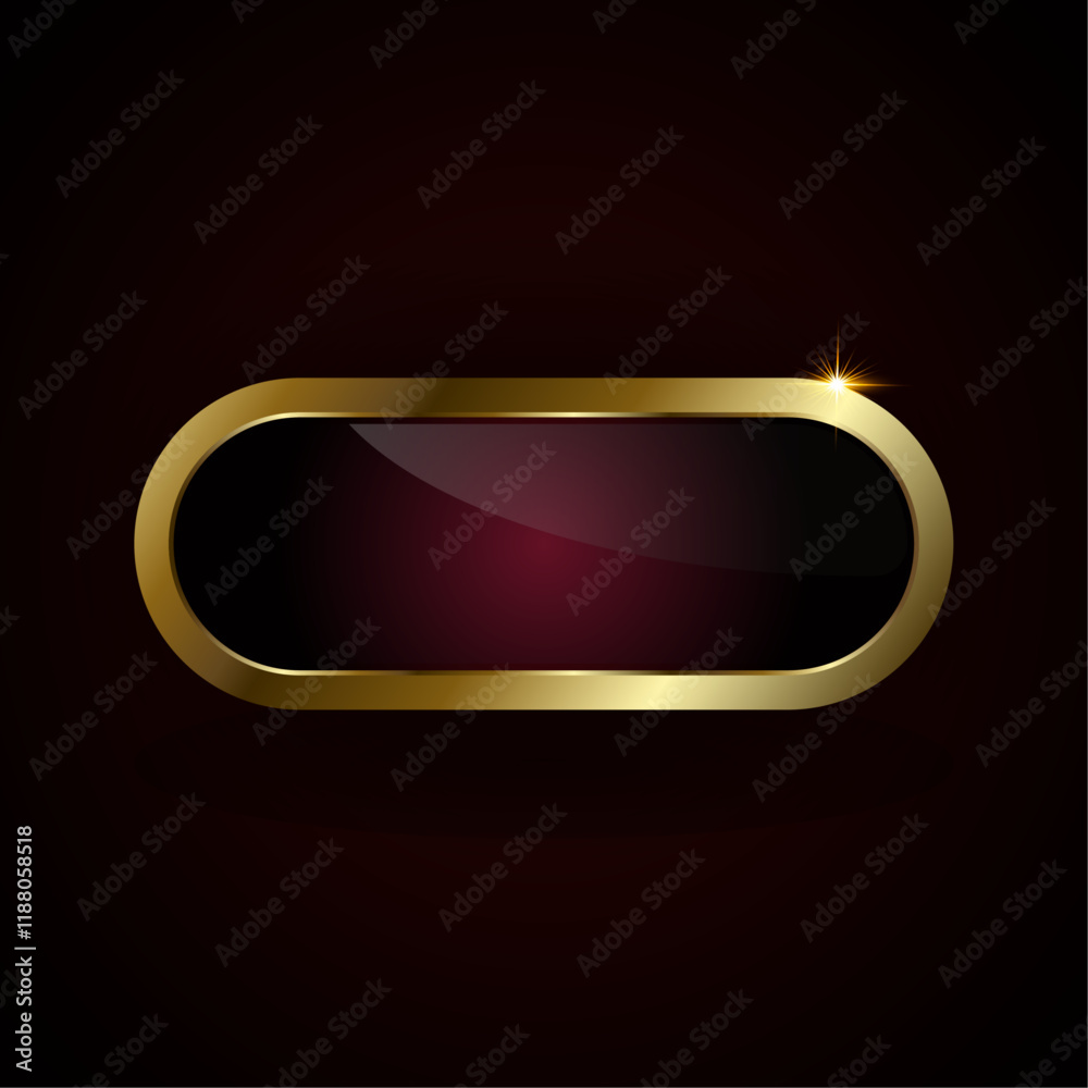 A luxury red plate button of ellipse vector shape with golden frame ...