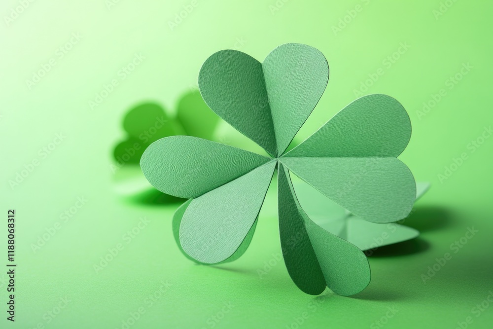 Green paper clover with four hearts on it. The paper is folded into a ...