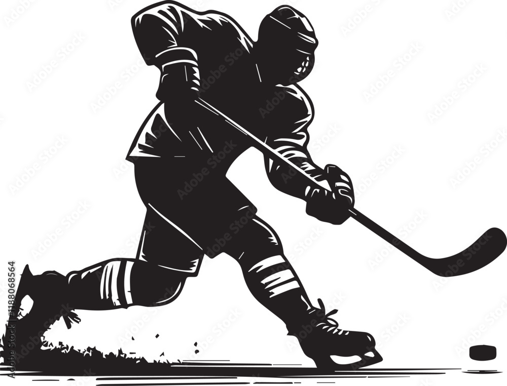 Hockey Player Shooting silhouette, Hockey player shooting puck ...