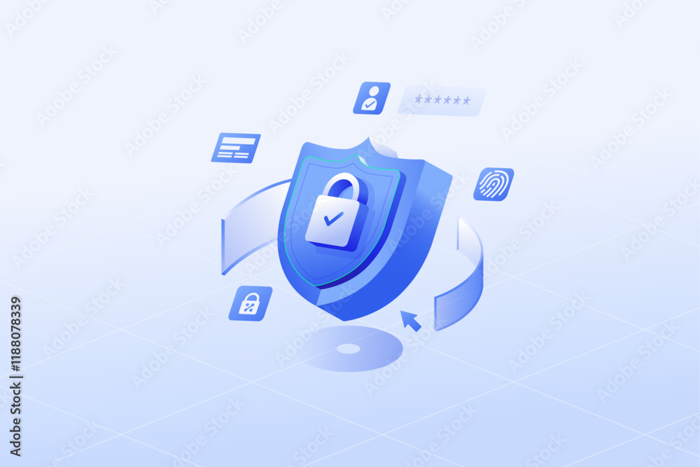 Data protection Cybersecurity Privacy 3D Shield, Cyberattack Threats digital network ...