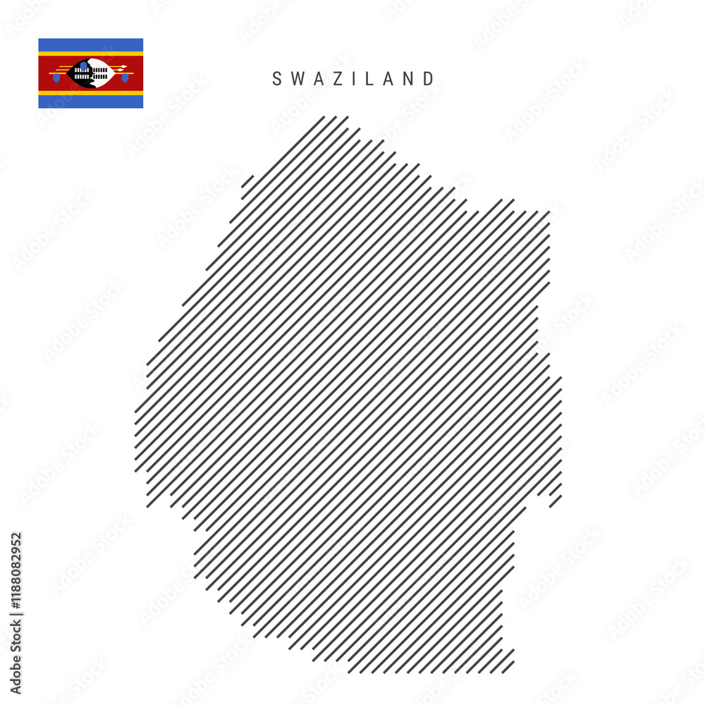 Swaziland Map From Pattern Of Black Slanted Parallel Lines Eswatini Map With Gray Diagonal