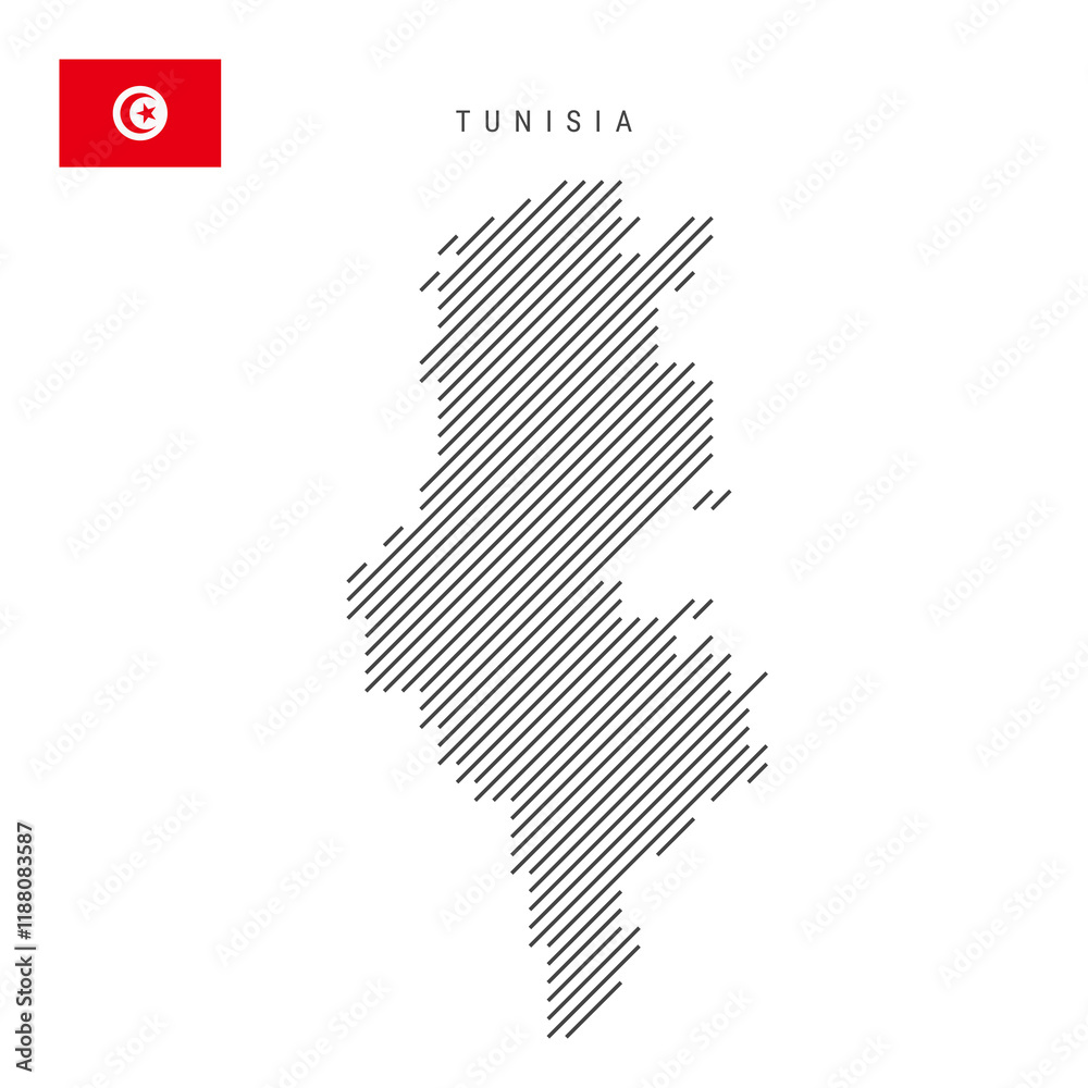 Tunisia map from pattern of black slanted parallel lines. Tunisian map with gray diagonal lines ...
