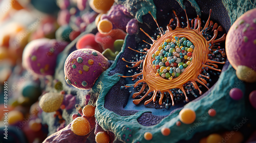Animal Cell Anatomy Diagram Structure 3d illustration.animal cell ...
