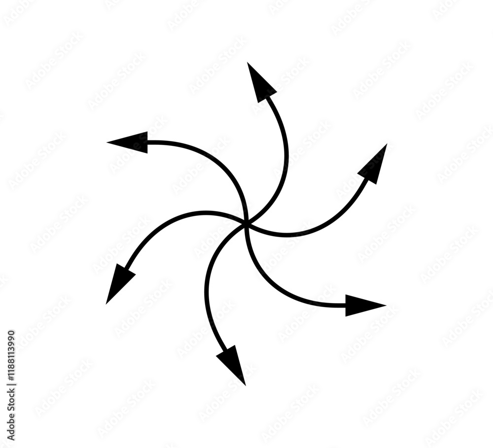 Radial spiral arrow icon. Line centrifuge concentric arrows. Motion ...