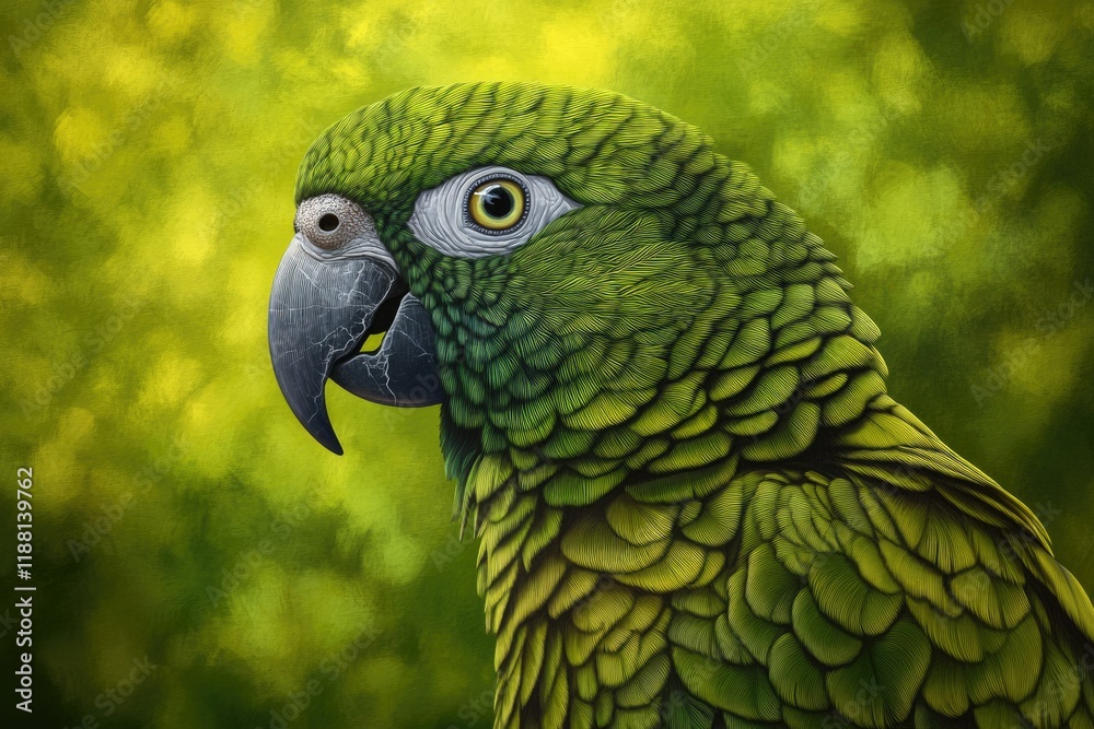 Blue naped parrot portrait with green background. Also known as Luzon ...