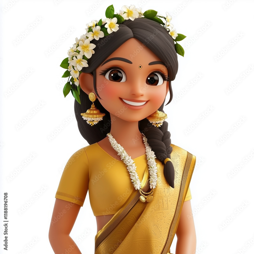 South Indian bride face emoji with jasmine flowers in hair, golden ...
