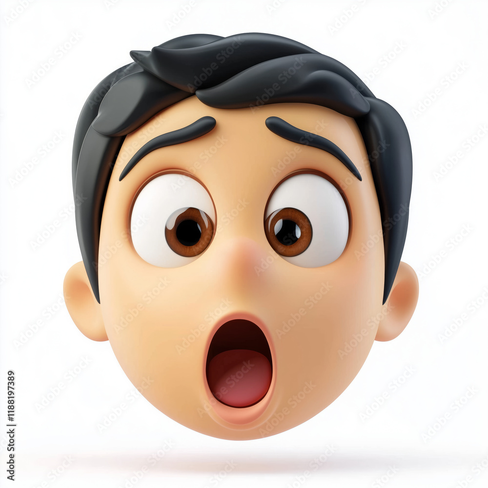 Surprised Indian man face emoji, wide eyes and open mouth, 3D ...