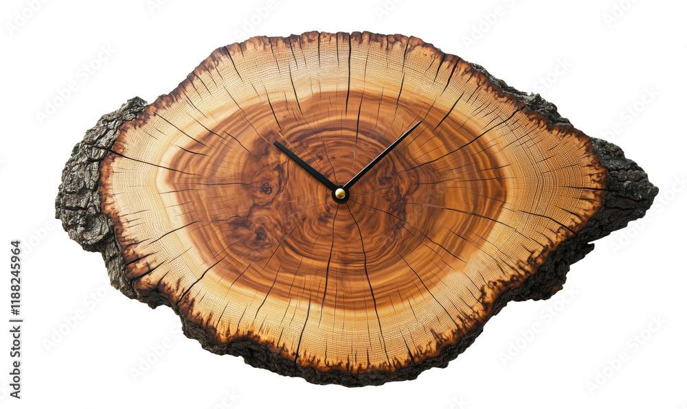 Natural wood clock with unique grain patterns and rustic design ...