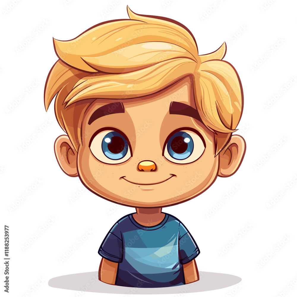 Cute little boy with blond hair and blue eyes. Vector illustration ...