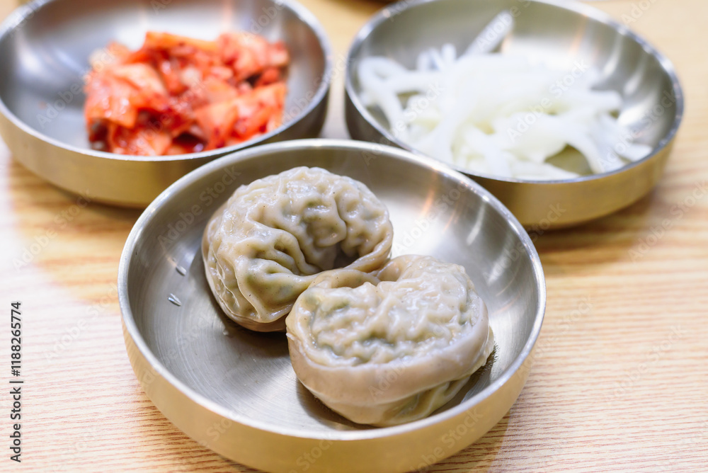 Korean Steamed Dumplings (Mandu) with Traditional Banchan Side Dishes ...