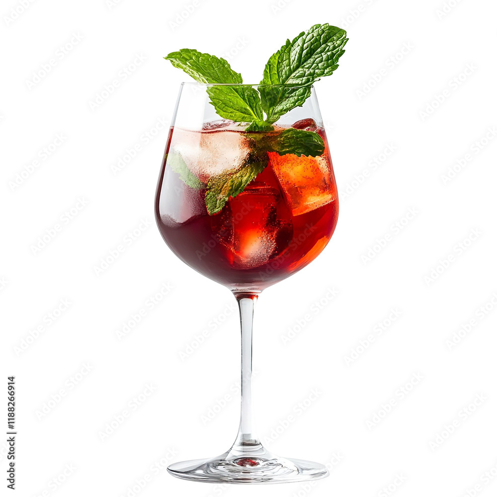 Extreme front view of a perfect looking Mint Red Wine Spritz wine ...