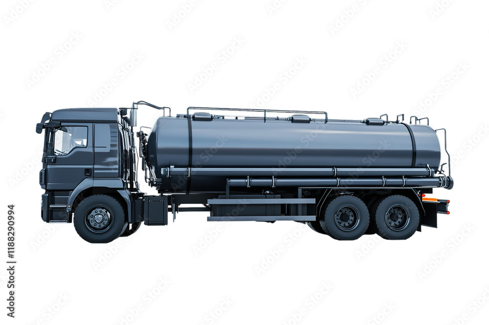 Side view of black fuel tanker truck on transparent background Stock ...
