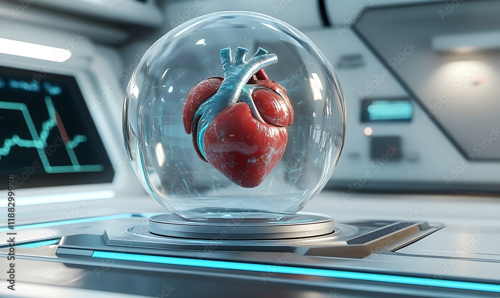 Human heart in futuristic lab sphere. Stock Illustration | Adobe Stock